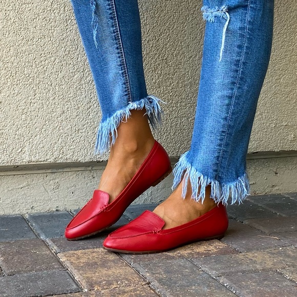 Nordstrom | Shoes | Red Genuine Napa Leather Pointed Toe Penny Loafer ...